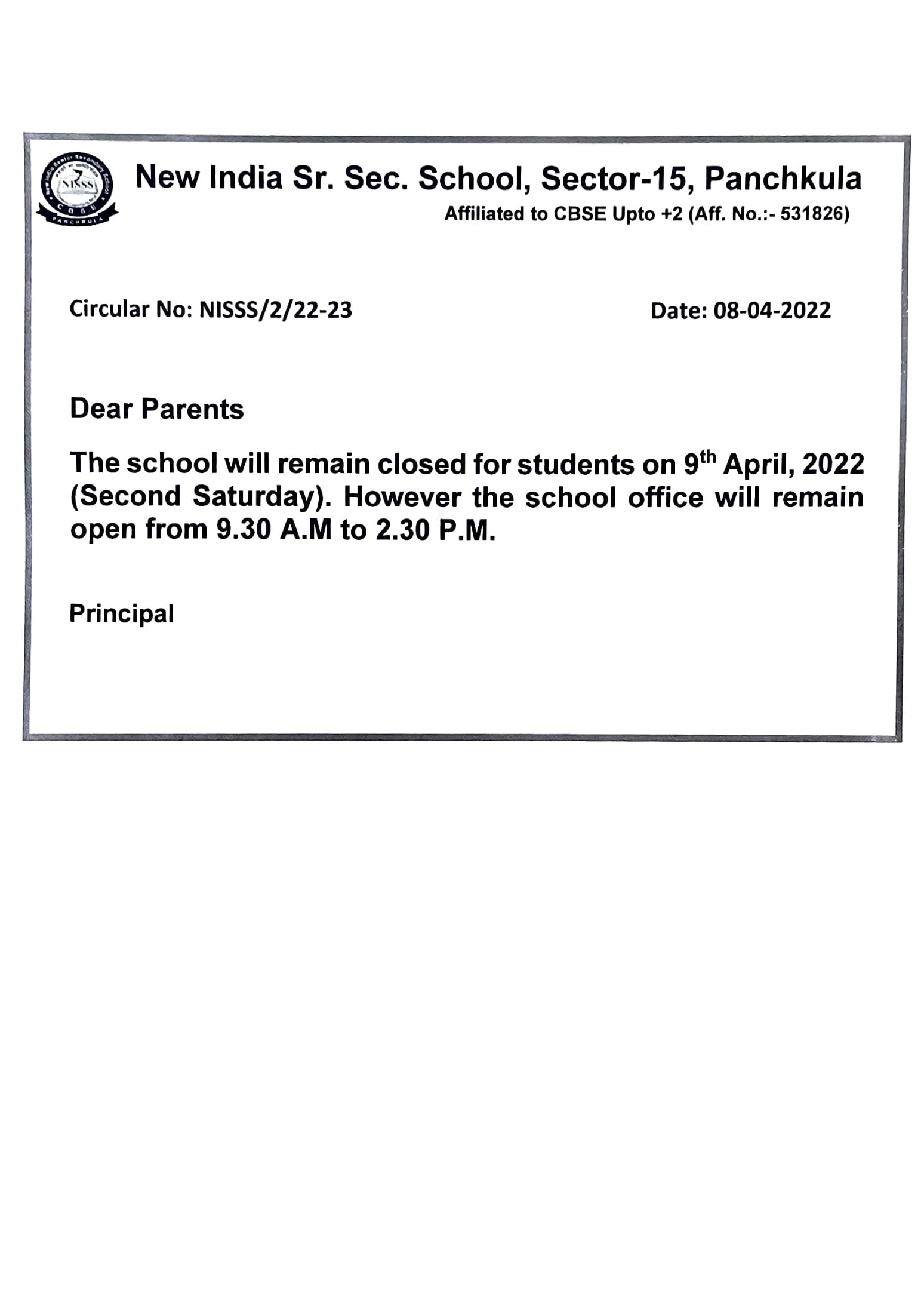 Circulars - Top School in Panchkula | New India