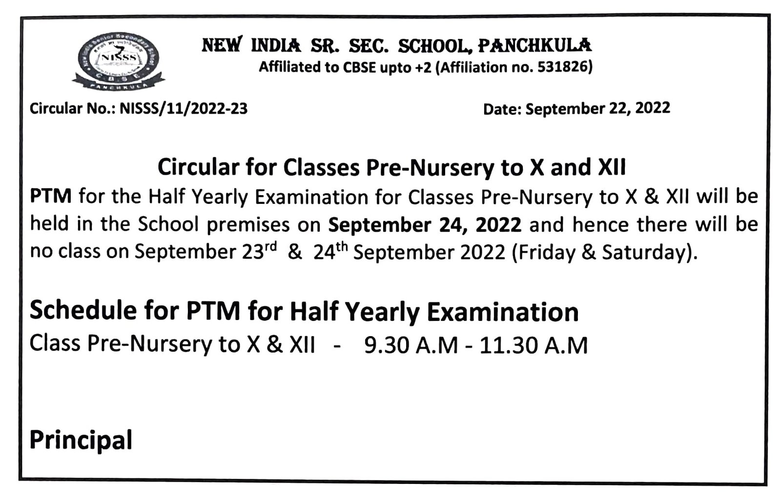 Circulars - Top School in Panchkula | New India