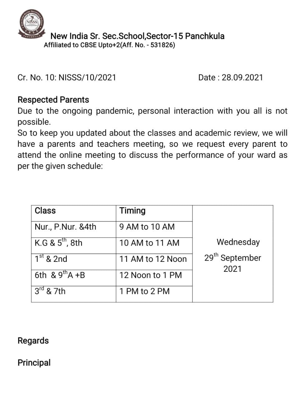 Circulars - Top School in Panchkula | New India