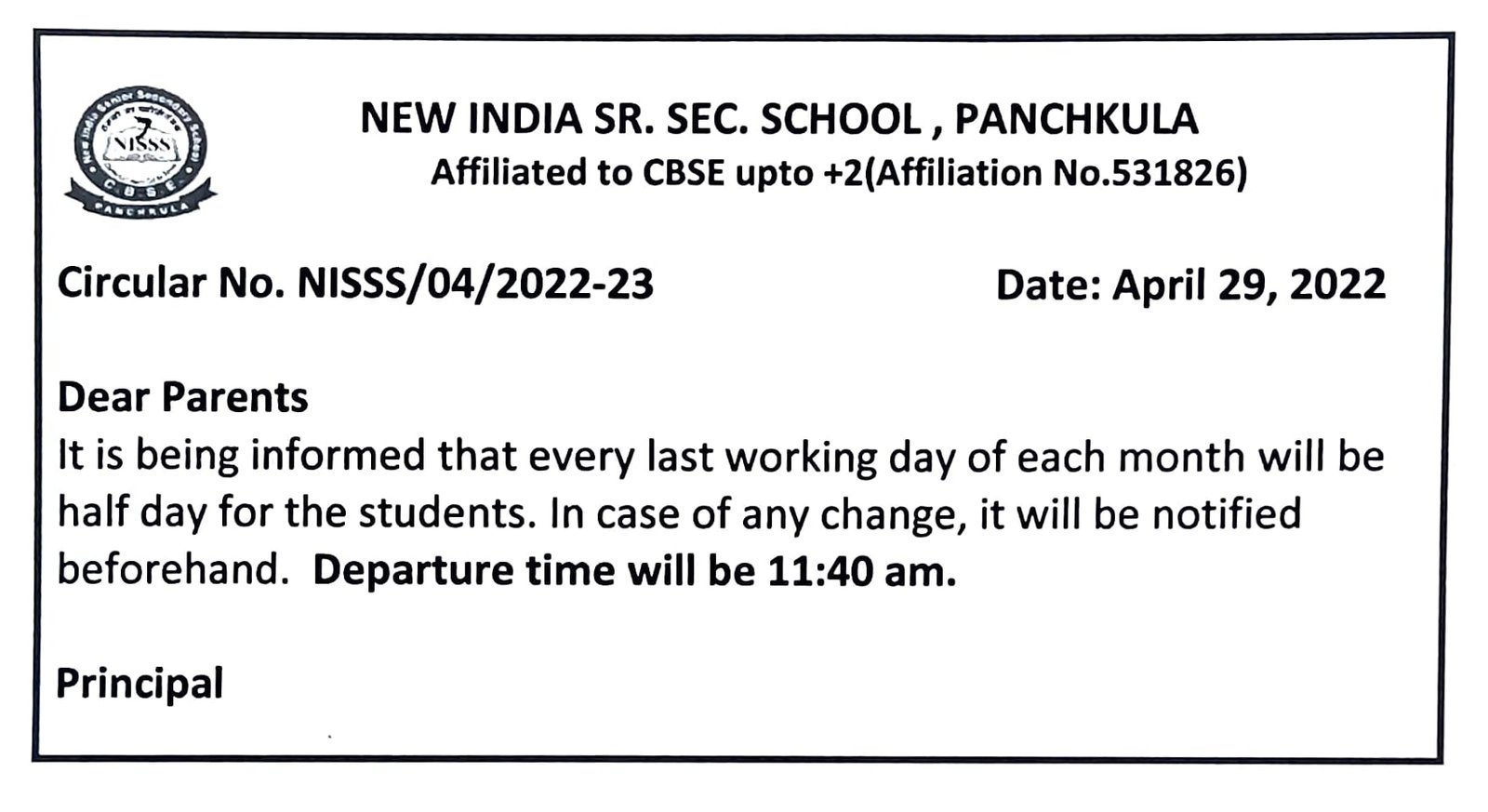 Circulars - Top School in Panchkula | New India